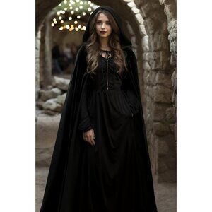 Dresses | Women Witch Velvet Cloak Halloween Hooded Cape Queen King ...